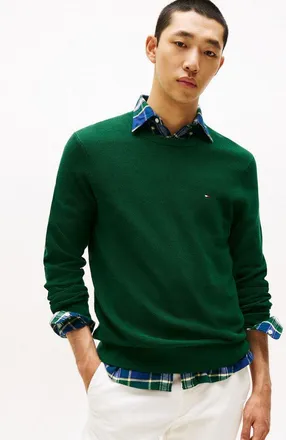 Tommy Hilfiger Rundhalspullover ESSENTIAL STRUCTURE CREW NECK mit Struktur und Label unifarben, casual, regular fit, Baumwolle, Rundhals