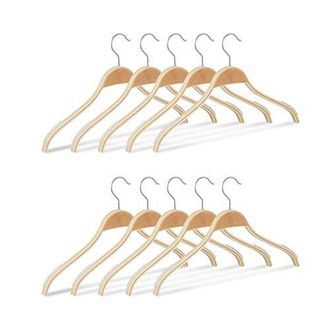 Relaxdays Kleiderbügel Holz 10er Set, rutschfeste Lamellen, natürliche Optik, 360° drehbarer Haken, stabil, 42 cm, Natur