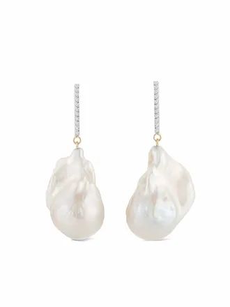 Mateo Bijoux boucles doreilles One-of-a-kind en or 14ct &agrave; perle baroque et diamants