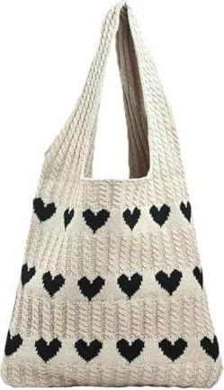 Beaupretty UPKOCH Paquet Fourre-Tout Tricot&eacute; en Polyester Respirant Petit Paquet &agrave; Main de Coeur Couleur Kaki avec Compartiments Multiples Polyvalent pour Plage 