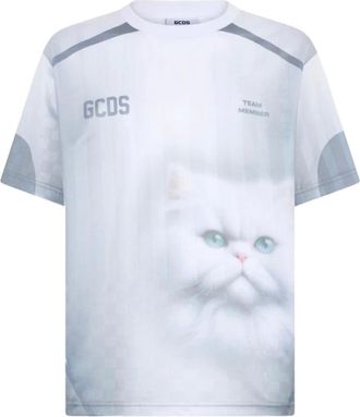 GCDS Gcds, Homme, Tops, Blanc, Taille: XS T-shirt Oversize avec Chat