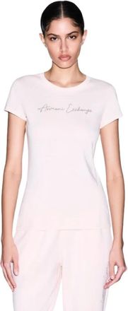 A|X Armani Exchange Femme, Tops, Rose, Taille: 38 FR T-shirt slim fit avec logo paillet&eacute;