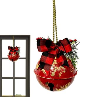 Generico Weihnachtsglocken-Dekoration: Gro&szlig;er Anh&auml;nger aus Metall, Goldfarbene Hohlglocke, Retro, festliches Schleifendesign, Bauernhaus- zum Aufh&auml;ngen von B&auml;u