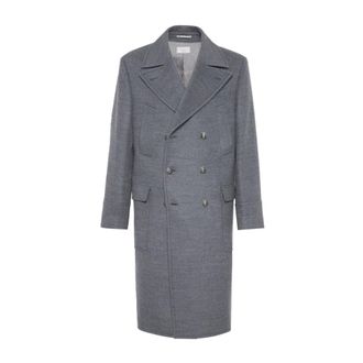 Brunello Cucinelli Homme, Manteaux, Gris, Taille: L Manteau en laine &agrave; revers crant&eacute;s
