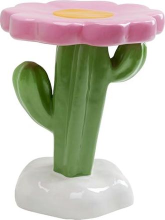 Kare Design Design Deko Tisch Flower Cactus, Grün/Rosa, 61cm Höhe, Beistelltisch, Deko Objekt, Geschenk, Pflanzenmotiv, Kaktus-Blüten Motiv, Wohnzimmer