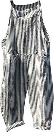 Generic Combinaison tout-en-un Z1-Gris, salopette en coton et lin tendance, pantalon ample avec poches