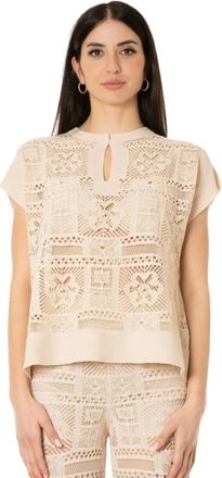 D.exterior Femme, Blouses et Chemises, Beige, Taille: 42 FR Haut polo en dentelle - Couleur marbre