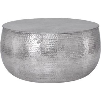WOMO-DESIGN Couchtisch &oslash; 90x45 cm Silber, Unikat, Hammerschlag-Optik, Handgefertigter Beistelltisch, Orientalischer Wohnzimmertisch, Runde Tisch, Aluminium