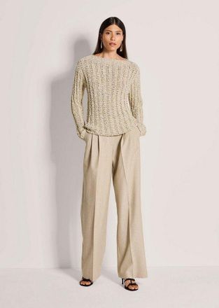 Madeleine Strickpullover Baumwollpullover mit Rippenmuster Sommerpulli mit U-Boot-Ausschnitt, gerippten Abschl&uuml;ssen und Langarm