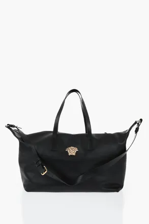 Versace Leather Maxi Shoulder Bag With Iconic Monogram In Gold Effect Versace