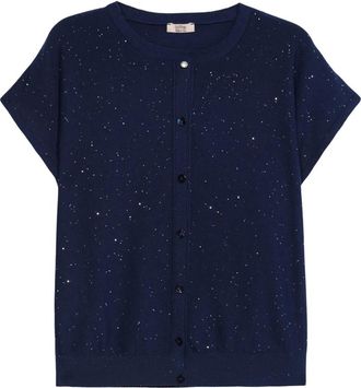 Oltre Femme, Pulls, Bleu, Taille: 42 FR Gilet Court &agrave; Sequins