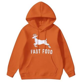 Generic Sweat &agrave; capuche imprim&eacute; cerf avec poche, printemps et automne, coupe ample, sport, d&eacute;contract&eacute;, manches longues, tendance, confortable, streetwear, Or