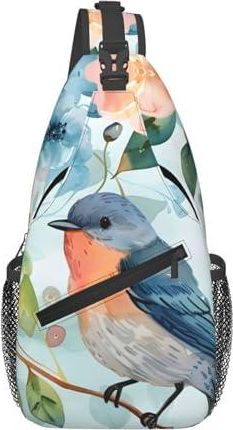 Generic Sacoche Tactique Oiseau et fleur &agrave; laquarelle Antivol Sac Bandouli&egrave;re Casual Crossbody Bag pour Cyclisme Randonn&eacute;e Camping