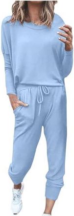 Generic Survêtement complet 2 pièces pour femme - Ensemble de vêtements de détente athlétiques et actifs - Grande taille - Col rond Y2k - Tenue décontractée -