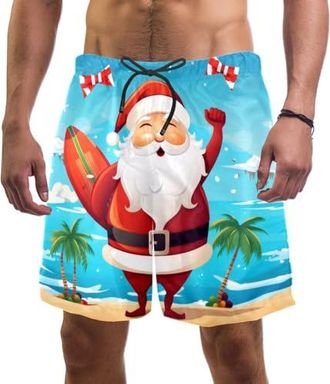 Coosun Short de bain Père Noël pour homme à séchage rapide, Père Noël surfeur, L