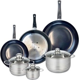 Fackelmann ELO 9751450 Batterie de cuisine 6 pi&egrave;ces, Ensemble de 3 Po&ecirc;les de cuisson 24, 28 et 32 cm et 3 faitouts 12, 16 et 20 cm Elo Prima Brillant, inox, indu
