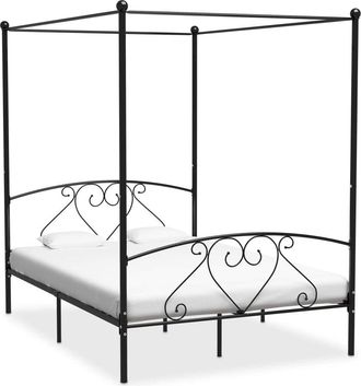 tidyard Himmelbett-Gestell Doppelbett Metallbett Bettrahmen Lattenrost Schlafzimmerbett Schlafzimmerm&ouml;bel Ehebett Schwarz Metall 140x 200 cm