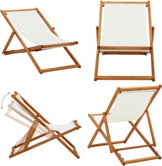 vidaXL Vidaxl - Strandstuhl Klappbar Eukalyptusholz und Stoff Cremeweiß - Campingstuhl - Strandstuhl - Gartenstuhl - Holzstuhl - Klappstuhl - Home & Living