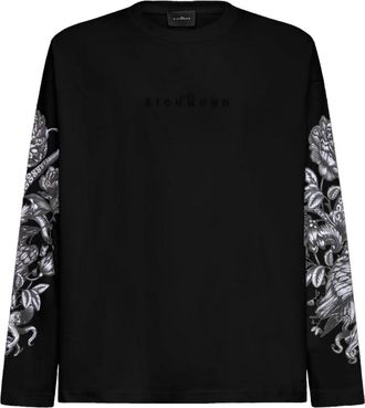 John Richmond Homme, Tops, Noir, Taille: XL T-shirt à manches longues avec logo frontal