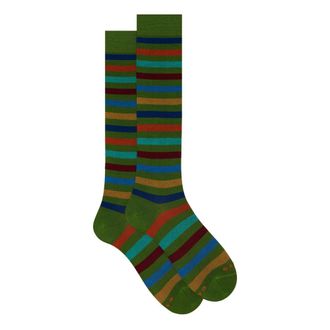 Gallo Gallo, Homme, Sous-vêtements, Multicolore, Taille: M Chaussettes longues en coton vert pour hommes à rayures régulières