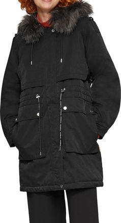 QS by s.Oliver Damen 2149857 Mantel mit abnehmbarem Kunstfell, Grau/Schwarz 9999, XS