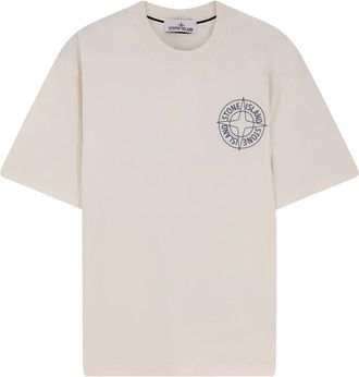 Stone Island Homme, Tops, Blanc, Taille: S T-Shirt Col Rond