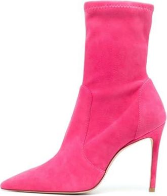 Generic Bottines Tendance à Talons Hauts pour Femme, Bottines Courtes à Bout Pointu pour Soirée Talons Aiguilles en Daim uni Chaussures Habillées,Rose Red,44 