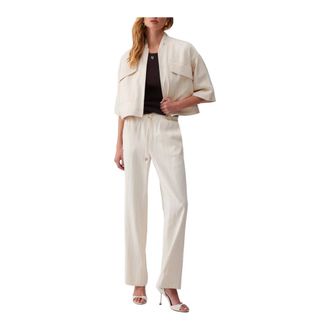 Liu Jo Femme, Vestes, Beige, Taille: 38 FR Veste Orn&eacute;e &agrave; Rayures