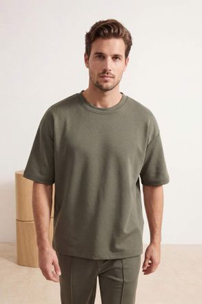 Trendyol MAN Herren Khaki Einfarbig Kurz Oversize T-Shirts