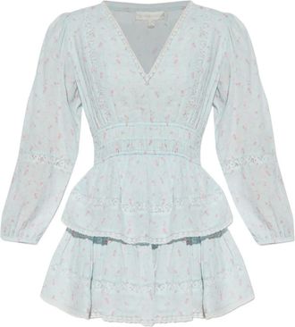 LoveShackFancy robe mi-longue en dentelle à volants superposés - Bleu