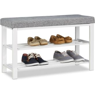 Relaxdays Relaxdays - Banc Range-chaussures Coussin rembourr&eacute; Tissu &Eacute;tag&egrave;re &agrave; chaussures 2 Niveaux M&eacute;tal 50x81x32cm gris