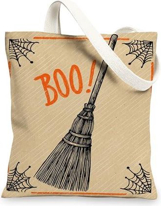 Generic Sacs fourre-tout en toile dHalloween, sacs dépicerie réutilisables, légers et lavables avec bandoulière, beige, 13x15 Inch