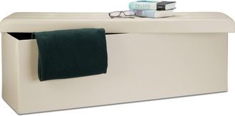 Relaxdays Faltbare Sitzbank HxBxT 38 x 114 x 38 cm, XL Kunstleder Sitztruhe, Aufbewahrungsbox mit Stauraum, Creme