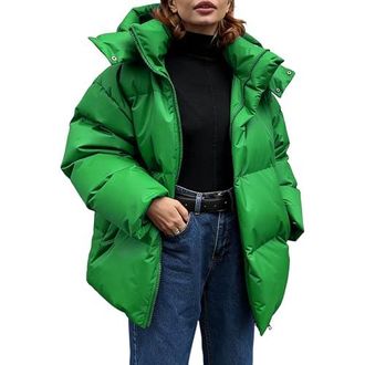 Generic Doudoune courte dhiver &agrave; capuche avec fermeture &eacute;clair pour femme, Vert, XL