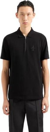 A|X Armani Exchange Polo pour Homme avec Logo AX Stacked en Coton piqué et Fermeture éclair, Noir, M