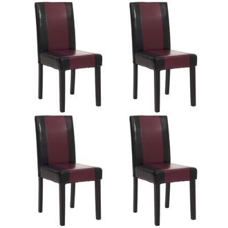 Mendler 4er-Set Esszimmerstuhl Stuhl K&uuml;chenstuhl Littau - Kunstleder, schwarz-rot, dunkle Beine