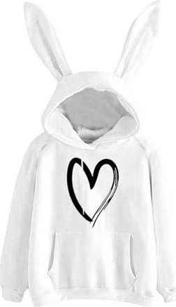 Generic Sweat &agrave; capuche d&eacute;contract&eacute; avec oreilles de lapin - Sweat &agrave; capuche tendance avec oreilles de lapin mignon pour femme, blanc, L