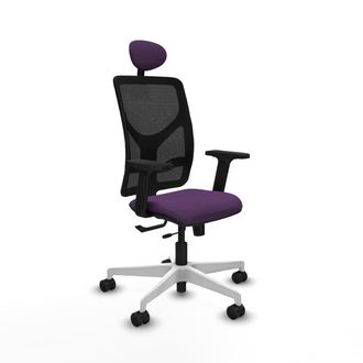 Piqueras y Crespo B&uuml;rostuhl mit 2D-Armlehnen, h&ouml;henverstellbare Lendenwirbelst&uuml;tze und festes Kopfteil, ausgestattet mit Syncro/Traslack und Schneideschaum, Schwarz/Vio