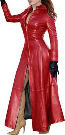 Generic Trench en similicuir pour femme - Manches longues - Fermeture &eacute;clair int&eacute;grale - Tenue tendance 2026, Rouge, XXL