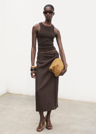 Mango Jupe par&eacute;o lin chocolat - Femme - S - MANGO