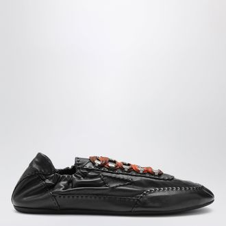 Prada Collapse Sneakers mit Haken aus schwarzem, gealtertem Nappaleder