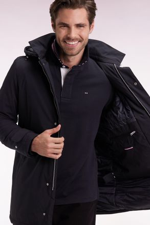 Eden Park Imperméable Long En Nylon Noir À Capuche Amovible