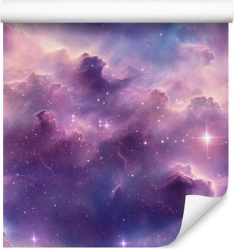 OEM Carta Da Parati Effetto Galassia Ad Acquerello Nei Toni Del Viola, Rosa Cipria E Blu, 50x1000 Cm