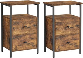 Vasagle Lot de 2 Tables de Chevet, Table de Nuit, Bout de Canap&eacute; 2 Tiroirs, pour Chambre, Salon, Style Industriel, Marron Rustique et Noir - Vasagle