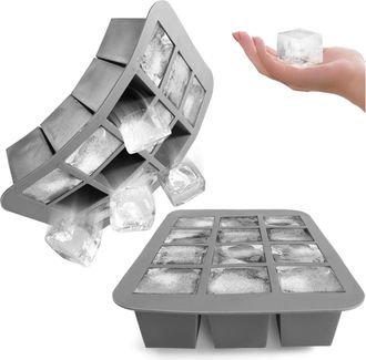 Com-Four 2x Eiswürfelform für insgesamt 24 Eiswürfel - Eiswürfelbehäter aus Kunststoff - Eiswürfelbereiter zum Kühlen von Getränken (2 Stück - Würfel M)