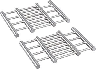 Com-Four 2X hochwertiger Topfuntersetzer aus Edelstahl - Ablagegitter f&uuml;r Topf, Pfanne, Auflaufform und Wok - ausziehbarer Hitzeschutz ca. 22-38 cm (2 St&uuml;ck - 
