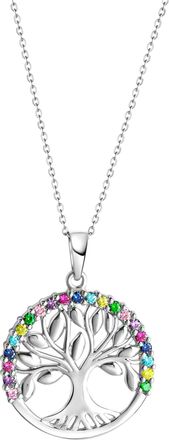 Zeeme Silber Halskette Silber 925 rhodiniert mit Lebensbaum-Motiv und Zirkonia-Steinen