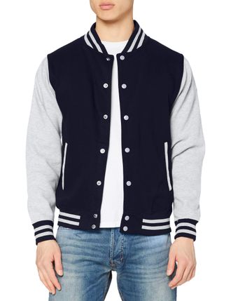 Awdis Just Hoods by AWDis Herren Jacke Varsity Jacket, Blau (Oxford Navy/Heather), Medium