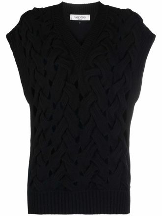 Valentino Garavani d&eacute;bardeur en maille ajour&eacute;e - Noir