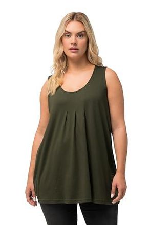 Ulla Popken Femme Grandes Tailles Top, Plis Fantaisie, Ligne A, sans Manches for&ecirc;t Verte 58+ 796470201-58+